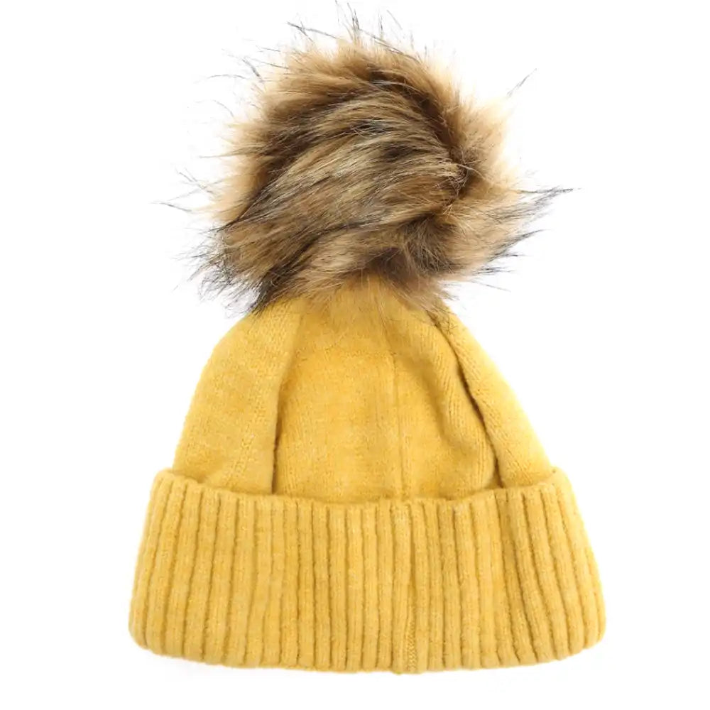 Wool Blend Bobble Hat - Yellow