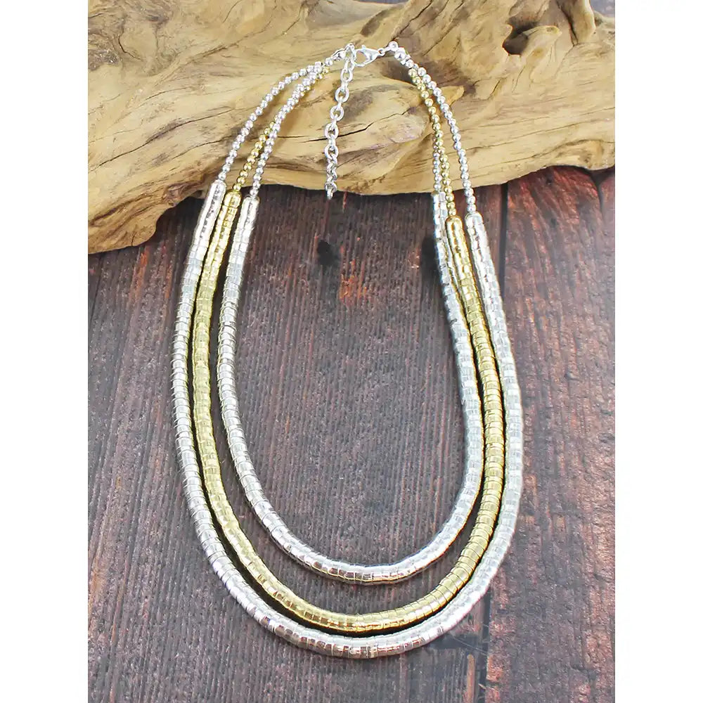 Three Strand Snake Chain Necklace - Mixed Metal